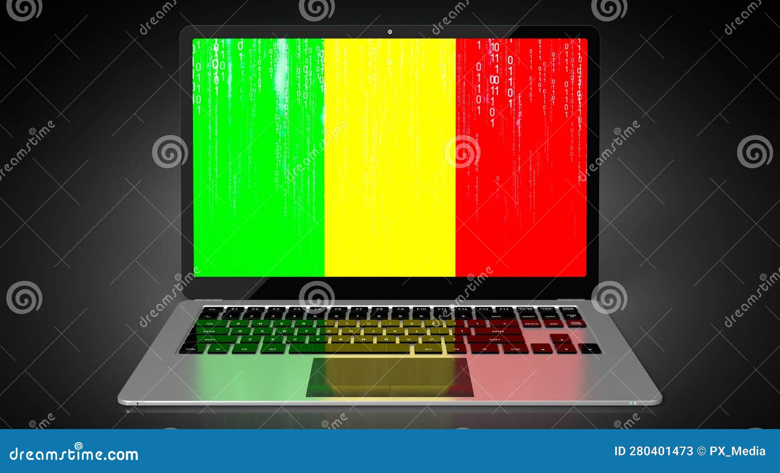 Mali - Country Flag and Binary Code on Laptop Screen Stock Illustration ...
