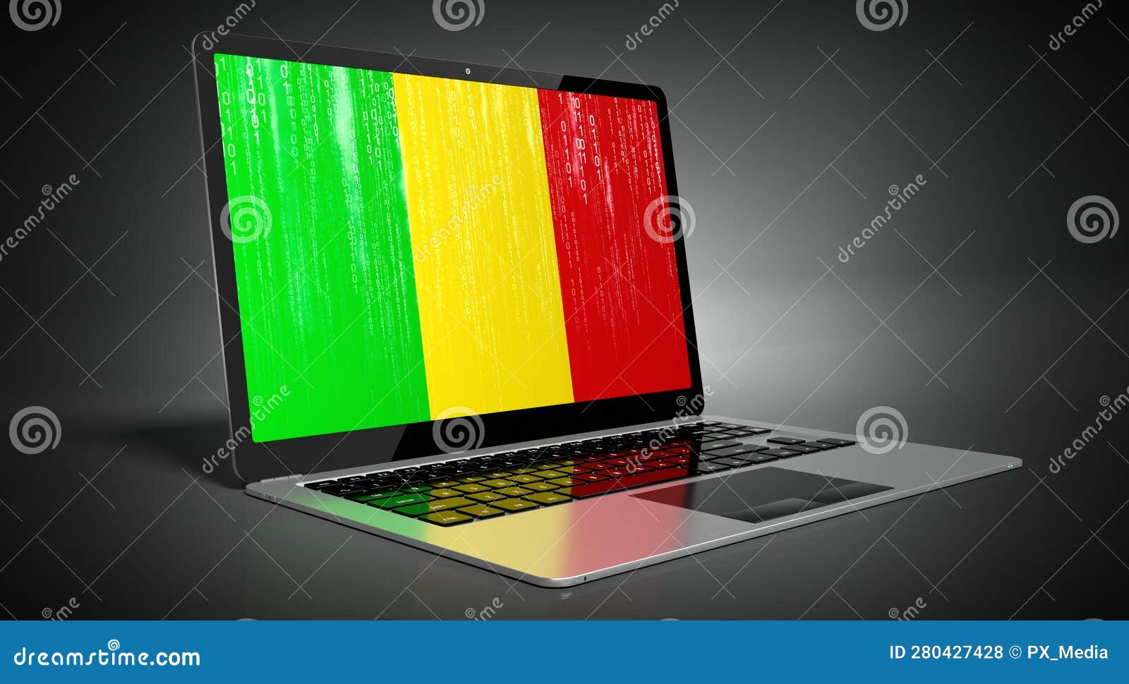 Mali - Country Flag and Binary Code on Laptop Screen Stock Illustration ...