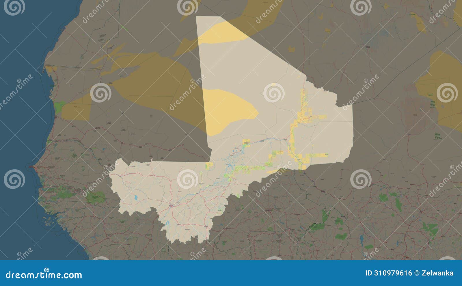 Mali Highlighted. Topo German Stock Illustration - Illustration of land ...