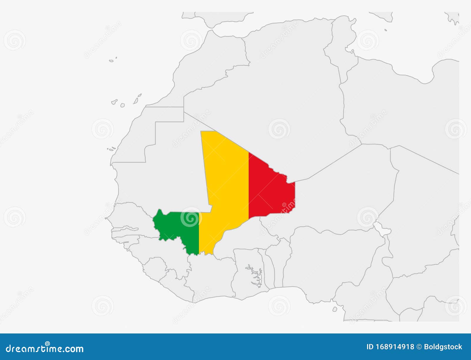 Mali Map Highlighted in Mali Flag Colors Stock Vector - Illustration of ...