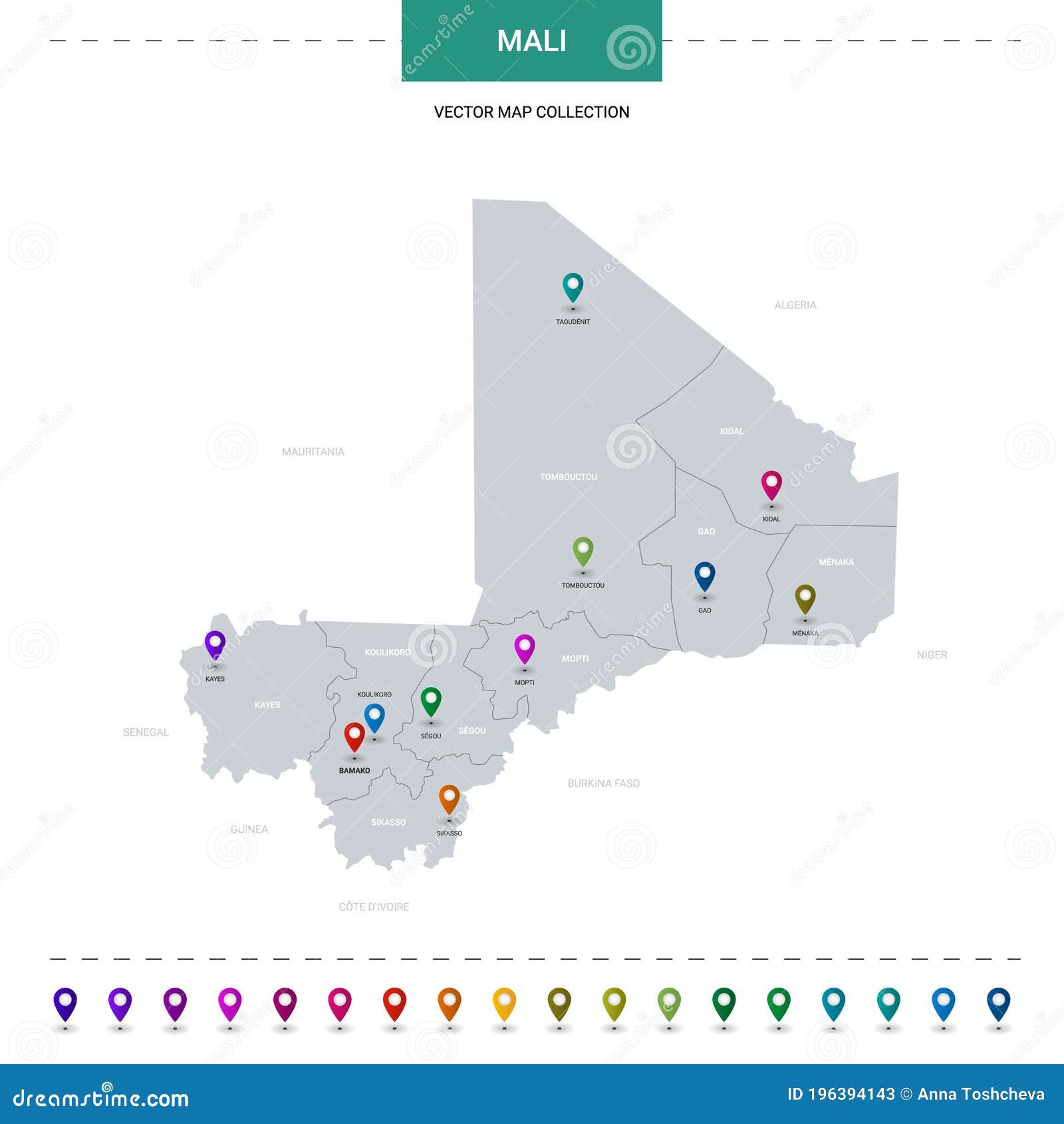 Mali Map Infographic Elements With Separate Of Heading Is Total Areas ...