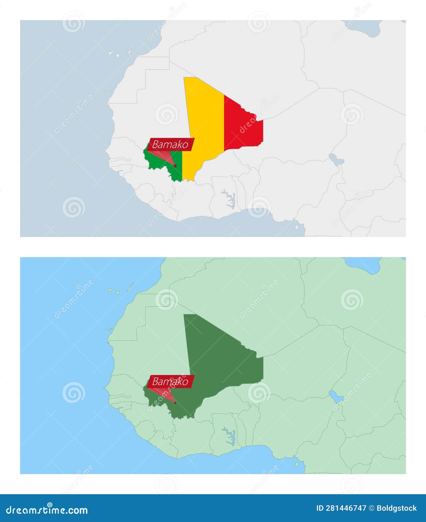 Mali Map with Pin of Country Capital. Two Types of Mali Map with ...