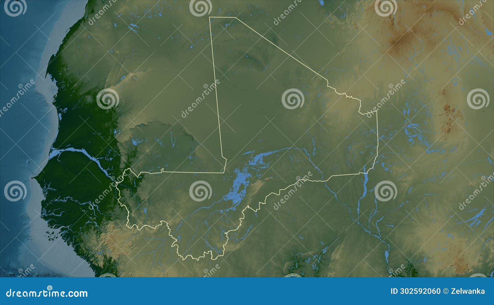 Mali outlined. Physical stock illustration. Illustration of land ...