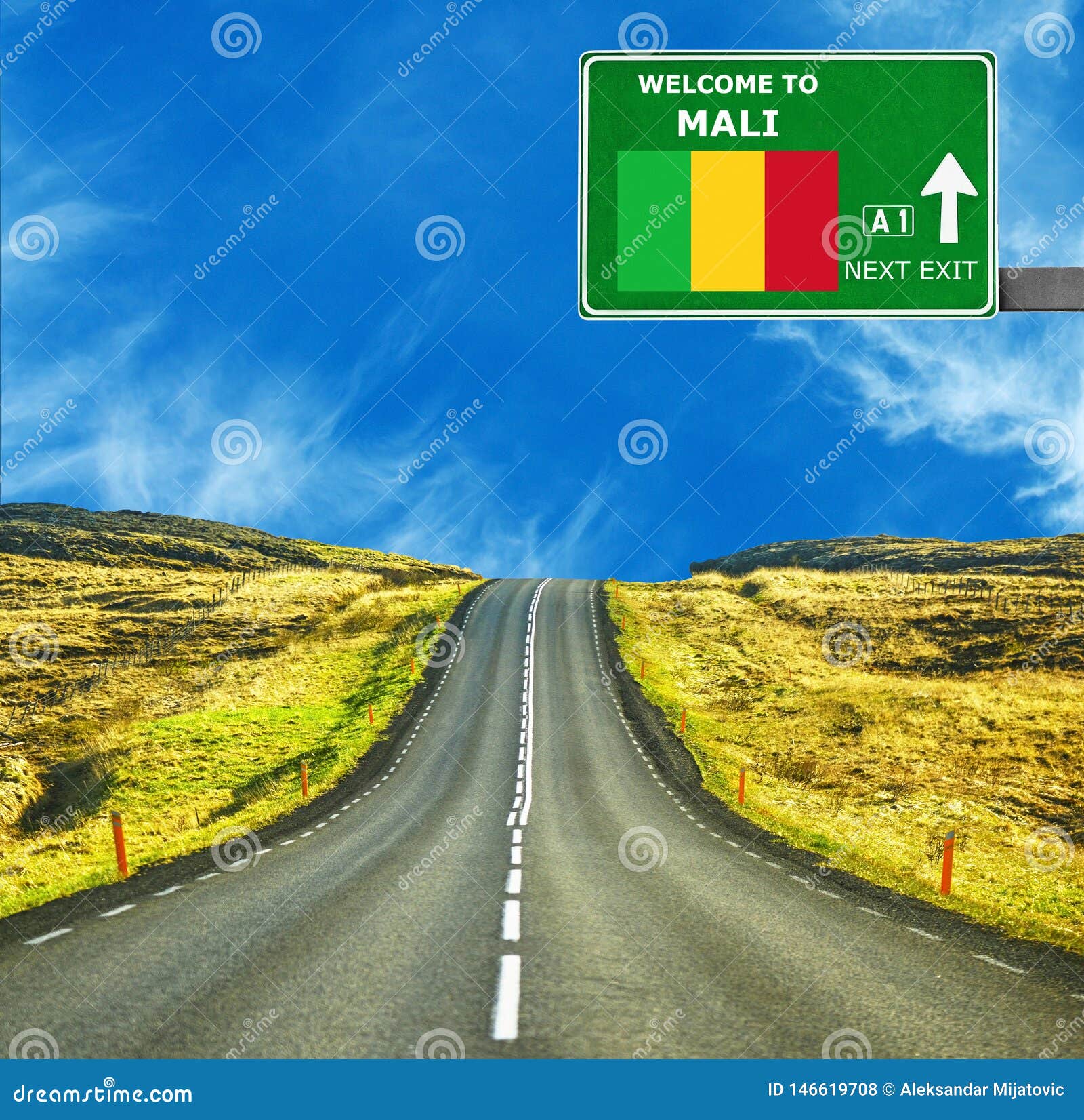 Mali Road Sign Against Clear Blue Sky Stock Photo - Image of arrow ...
