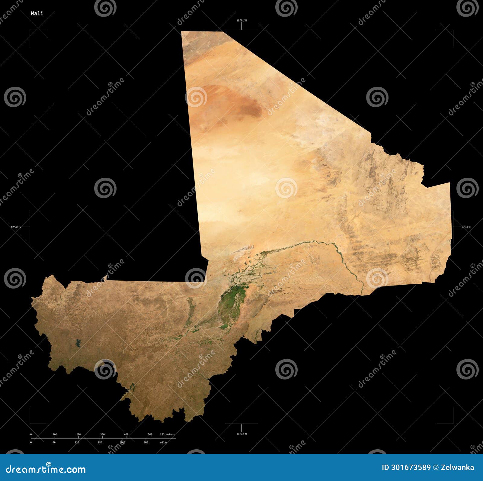 Mali Shape on Black. Low-res Satellite Stock Illustration ...