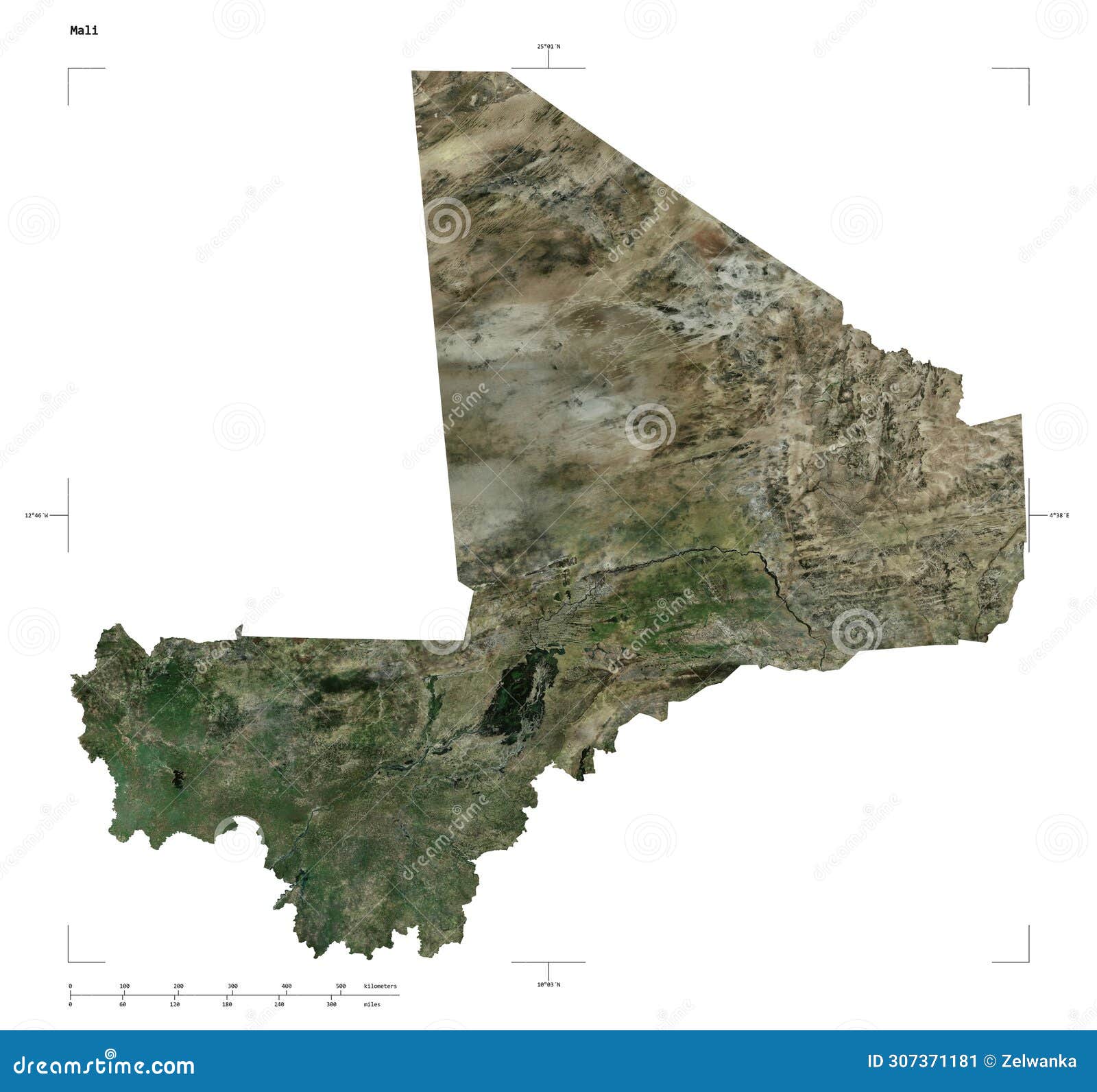 Mali Shape on White. High-res Satellite Stock Illustration ...