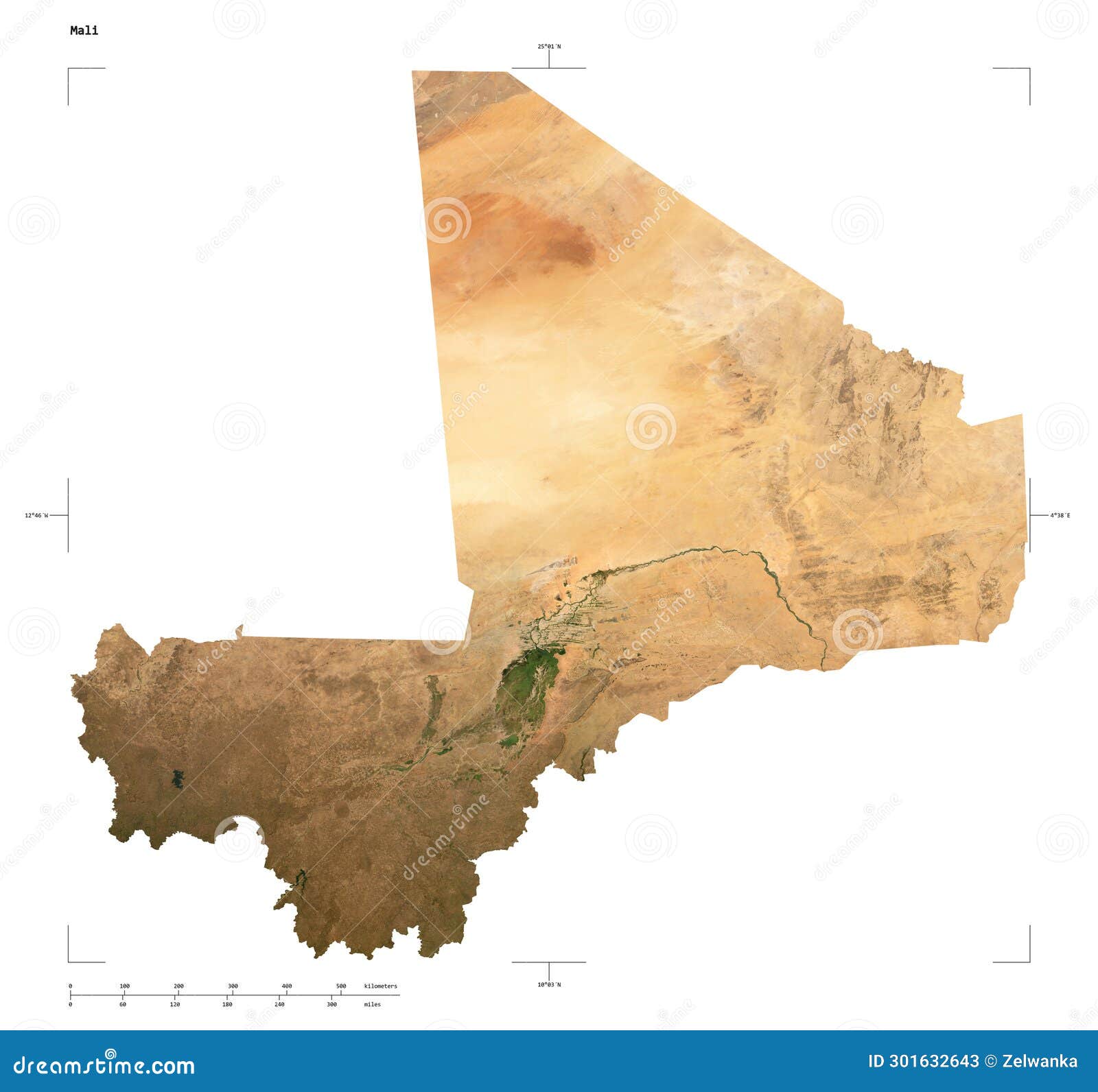 Mali Shape on White. Low-res Satellite Stock Illustration ...