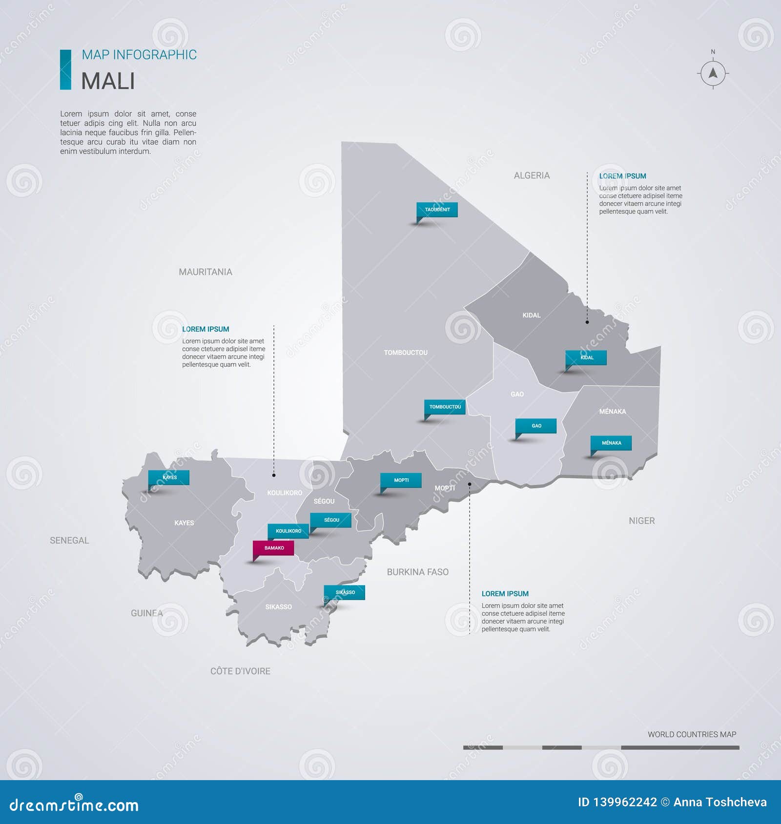 Infographic For Mali, Detailed Map Of Mali With Flag Vector ...