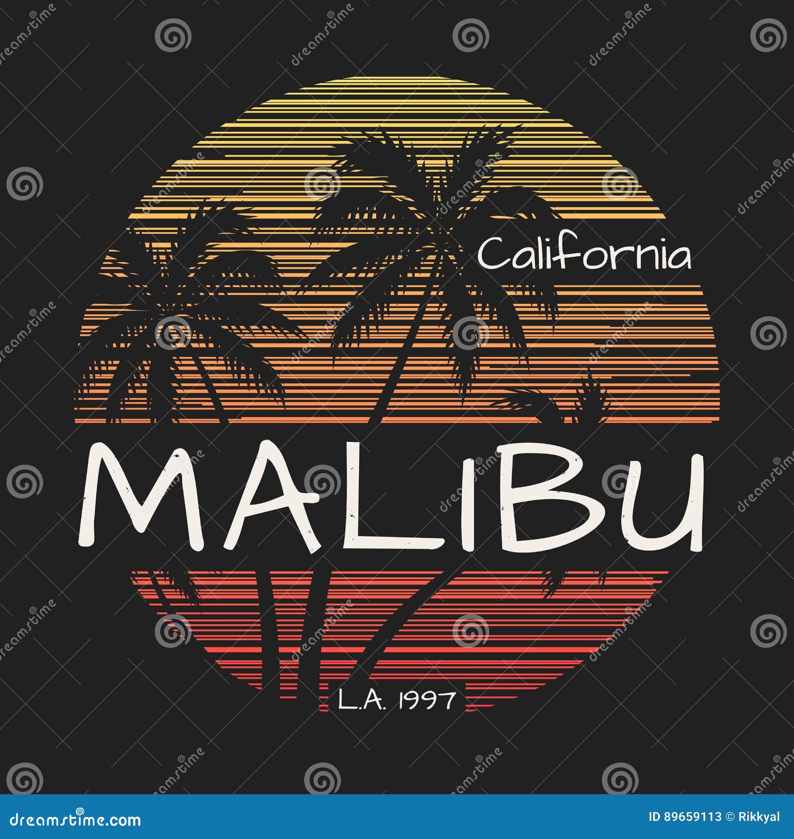 Malibu California Tee Print with Palm Trees Stock Vector - Illustration ...