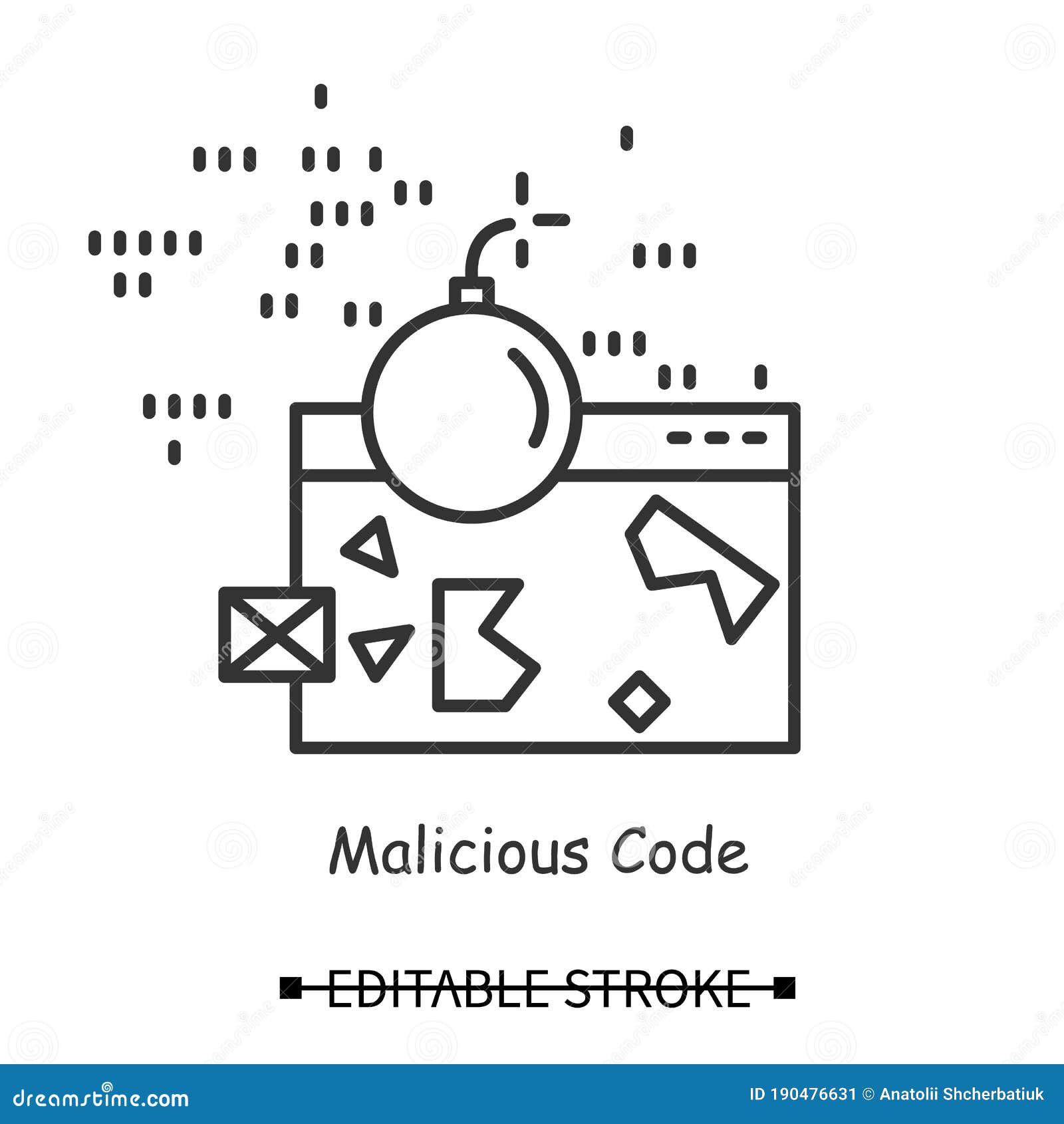 Malicious Code Icon. Bomb with Site Page. Web Page Exploit Linear ...