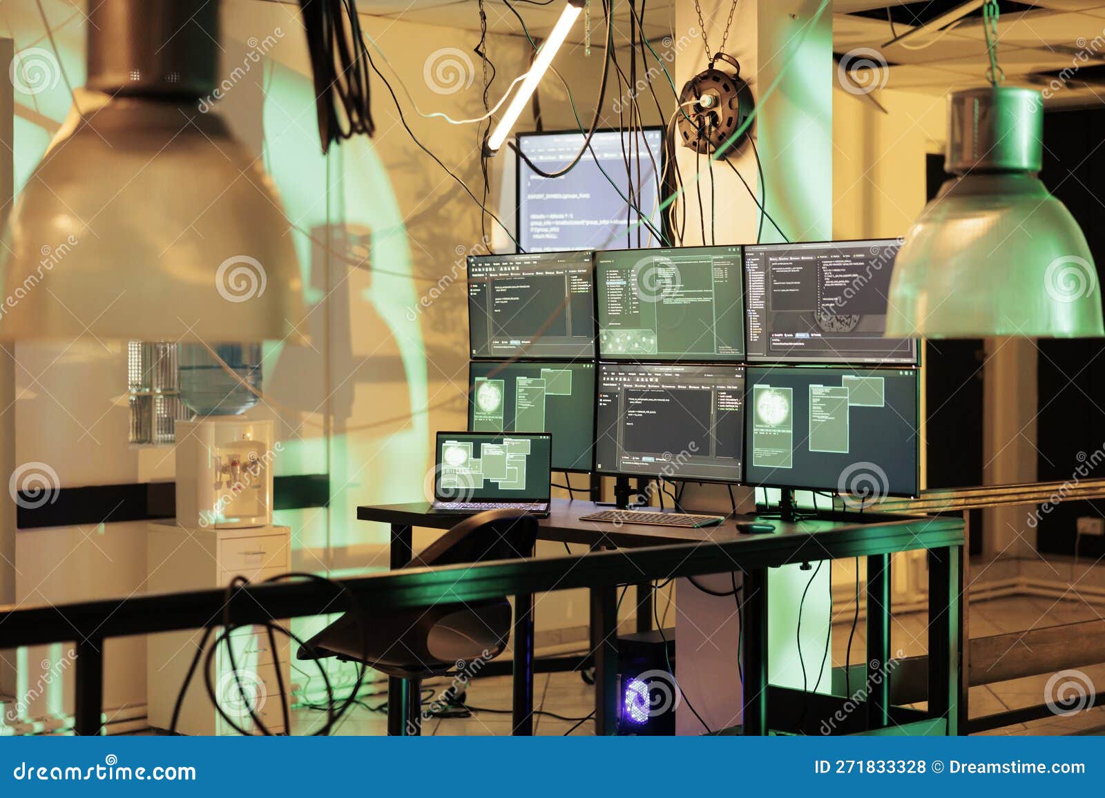 Malicious Software Code Running on Multiple Computer Screens Stock ...