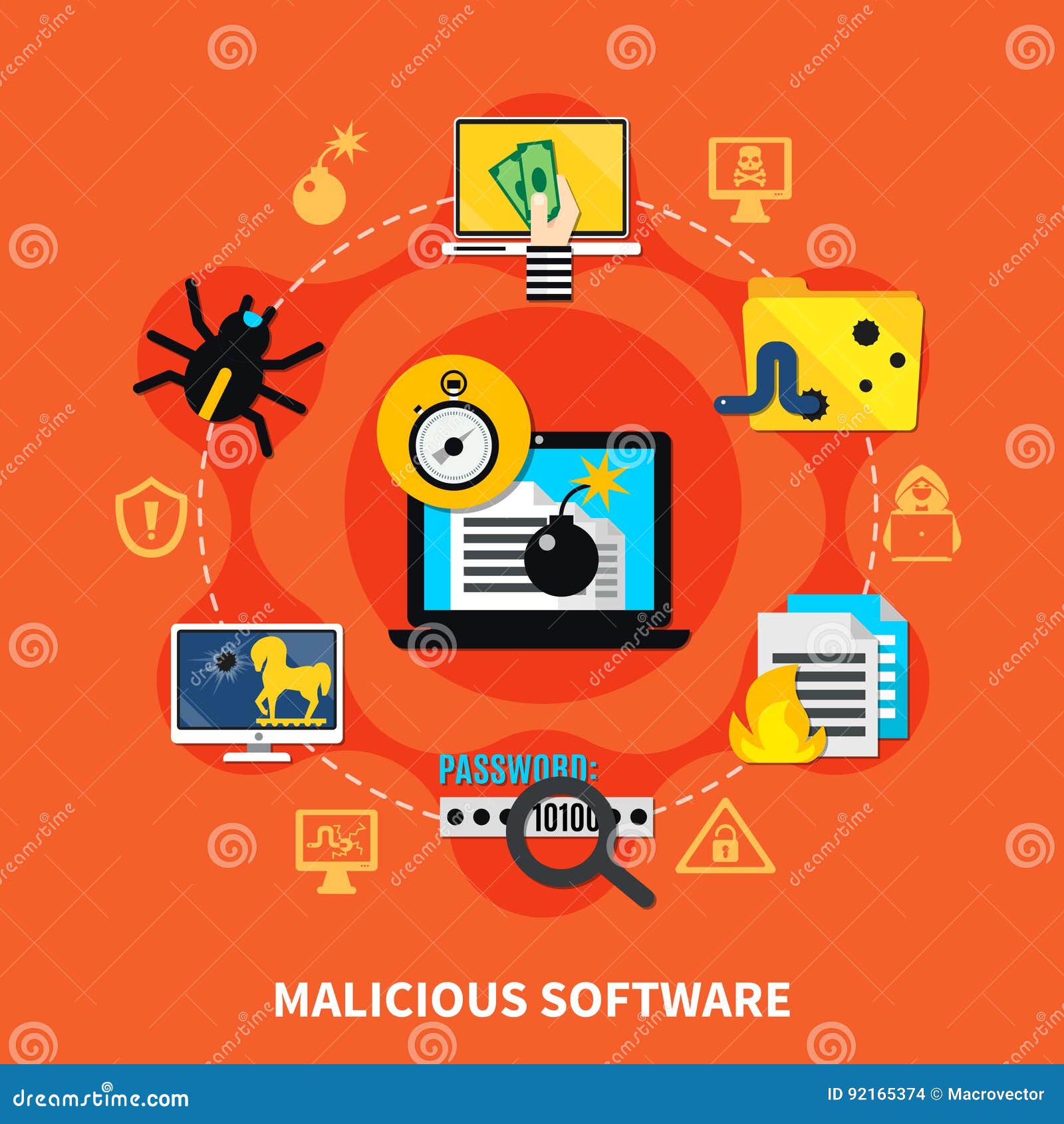 Malicious Software Design Concept Stock Vector - Illustration of ...