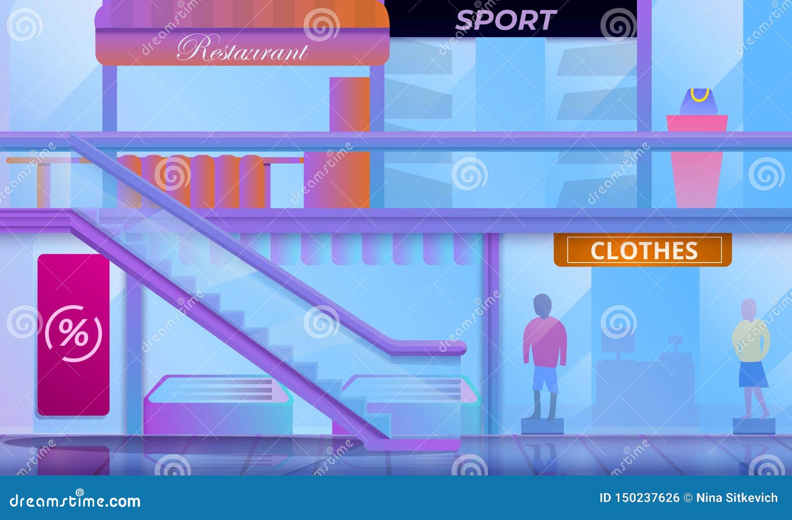 Mall Concept Banner, Cartoon Style Stock Vector - Illustration of ...