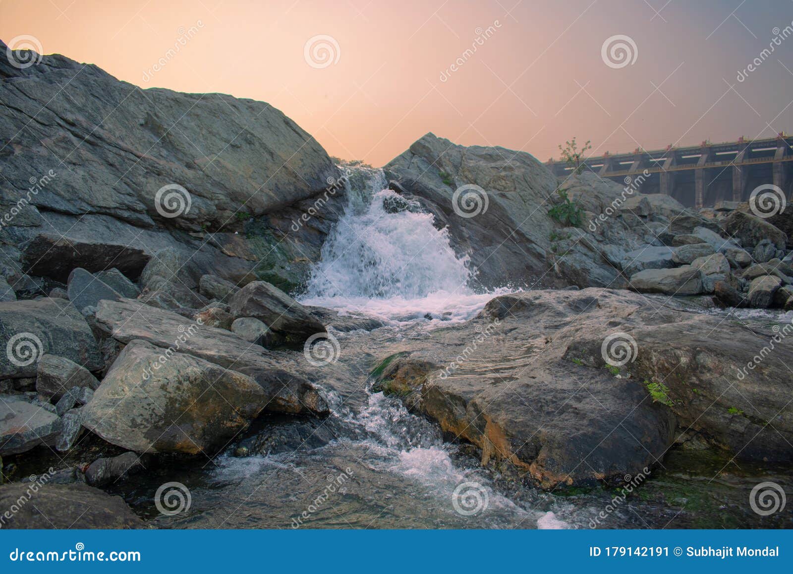 A Mall Waterfall in a Beautiful Reddish Sky Stock Image - Image of ...