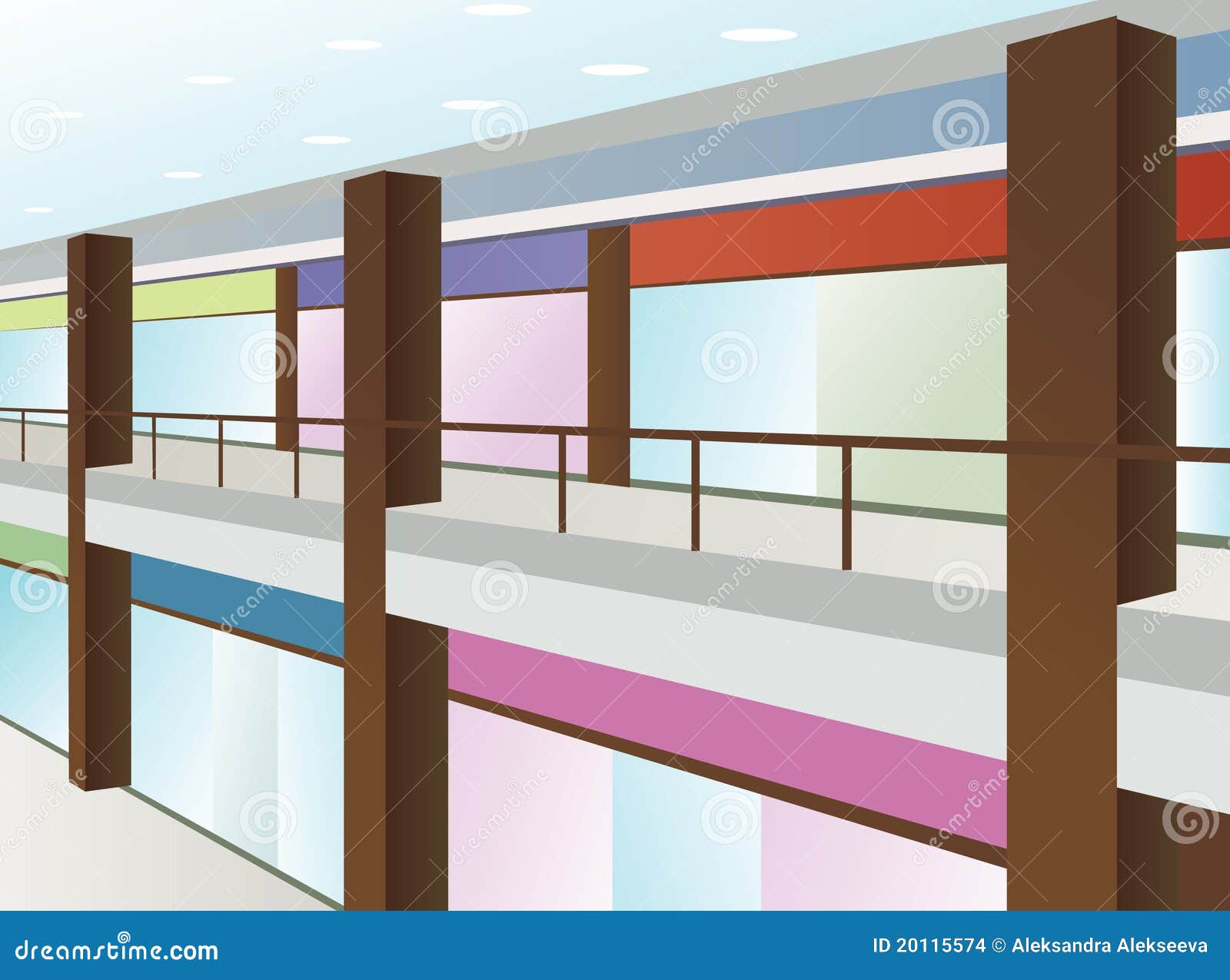Mall with Windows and Brown Columns Stock Vector - Illustration of sale ...