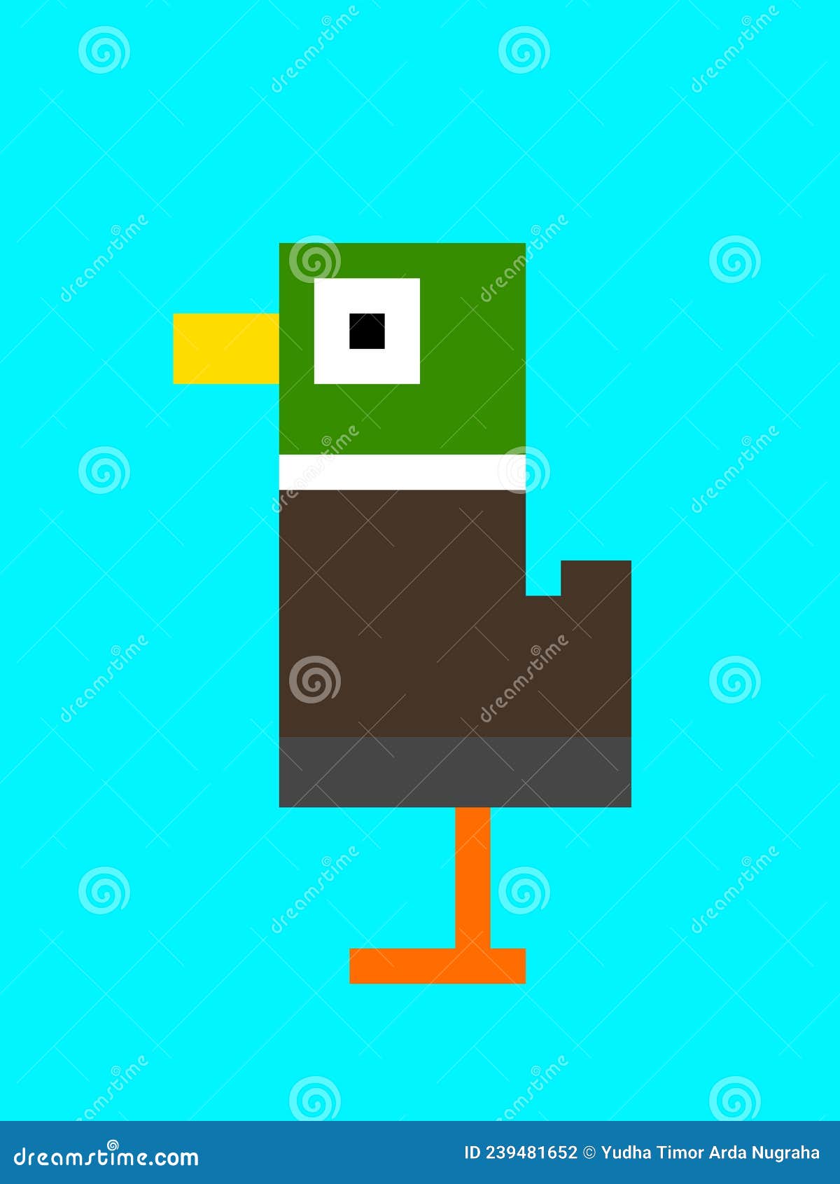Mallard with Blue Background Pixel Boxy Minecraft Cube Shape Stock ...