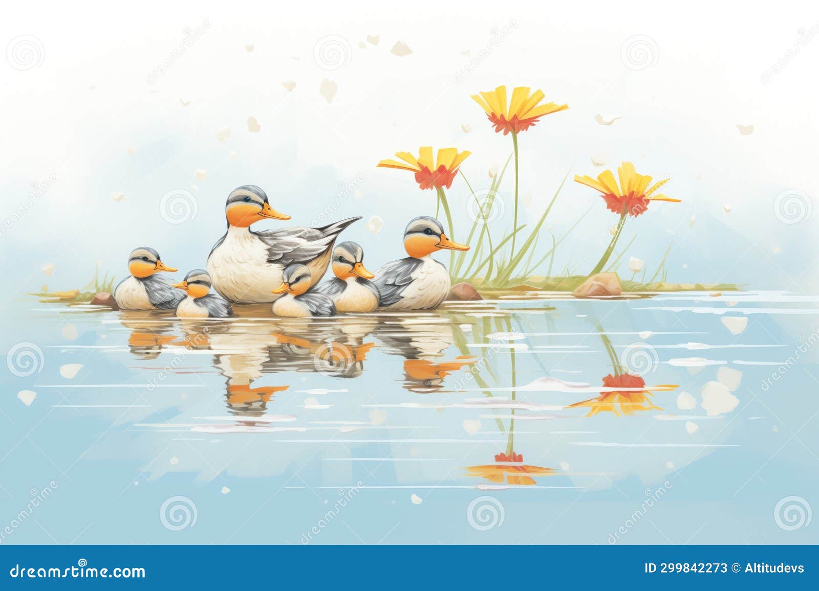 Mallard Duck with Ducklings on a Calm Lake Stock Image - Image of lake ...