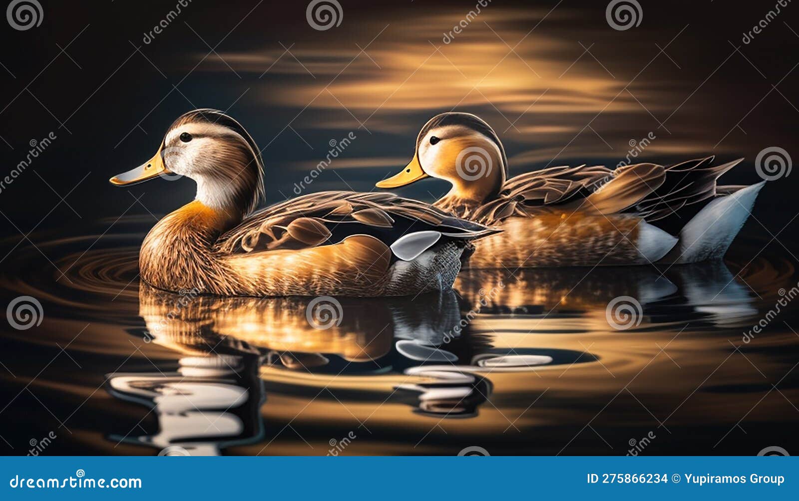 Mallard Duck Family Quacking on Tranquil Pond Generated by AI Stock ...