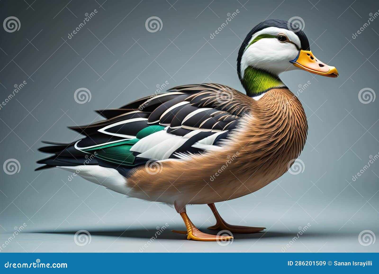 Mallard Duck on a Gray Background. Generative Ai Stock Illustration ...