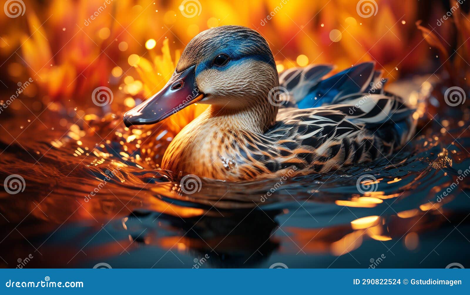 Mallard Duck Quacking, Water Reflecting Vibrant Autumn Colors Generated ...