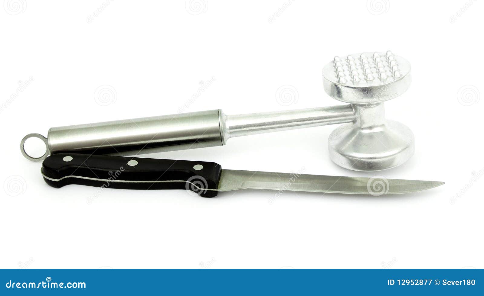 Mallet Beating the Meat and a Kitchen Knife Stock Image - Image of ...