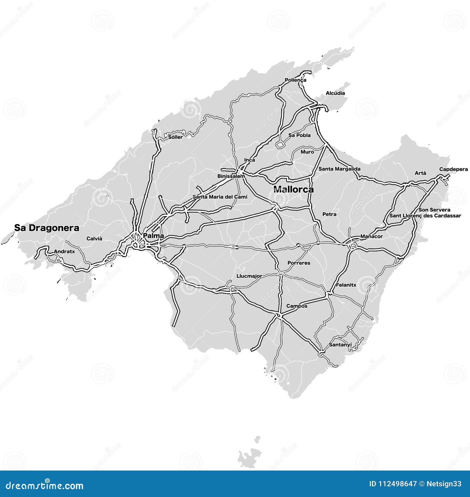 Mallorca Island Vector Map stock vector. Illustration of outline ...