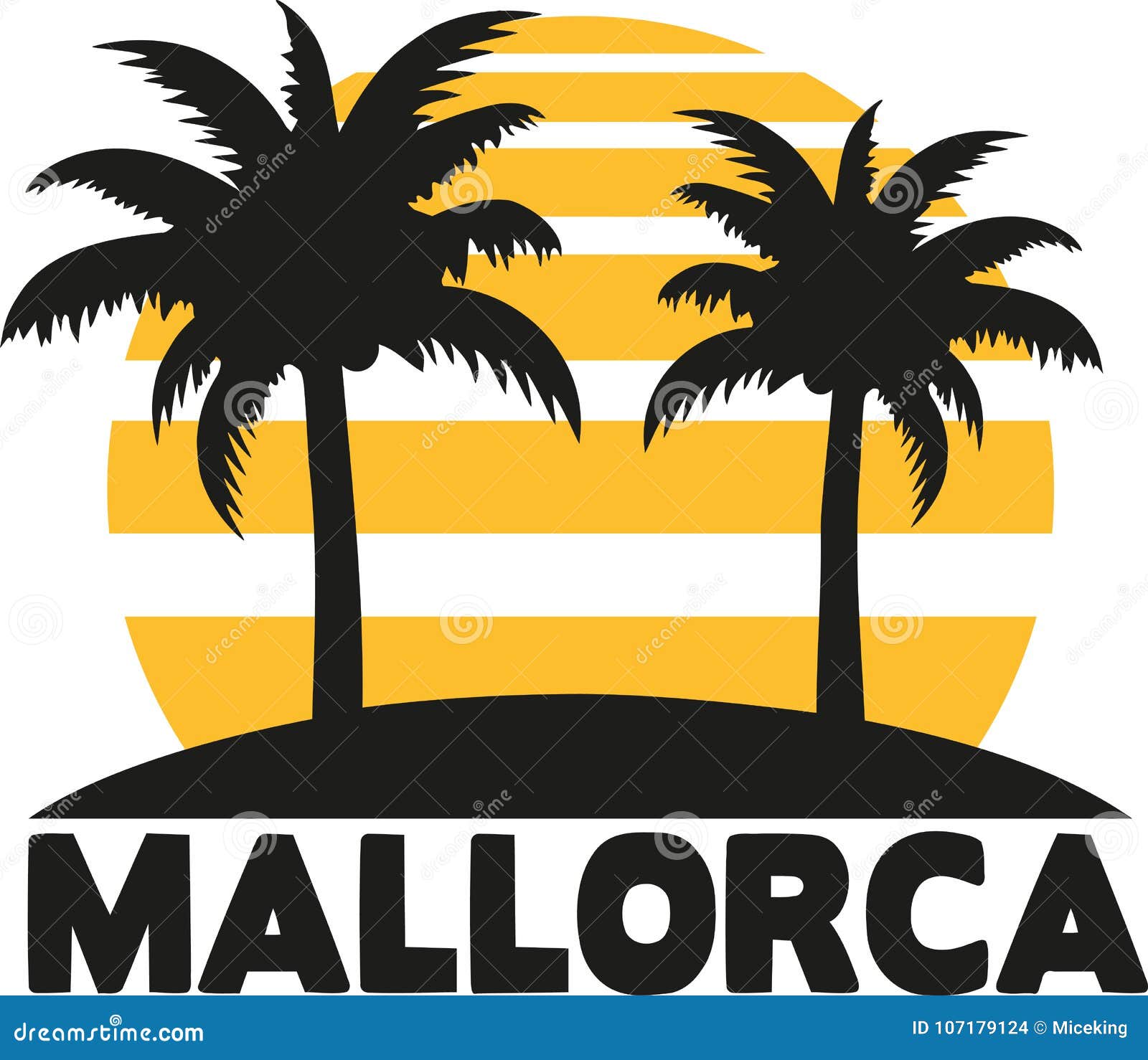Mallorca palms and sun stock vector. Illustration of summer - 107179124