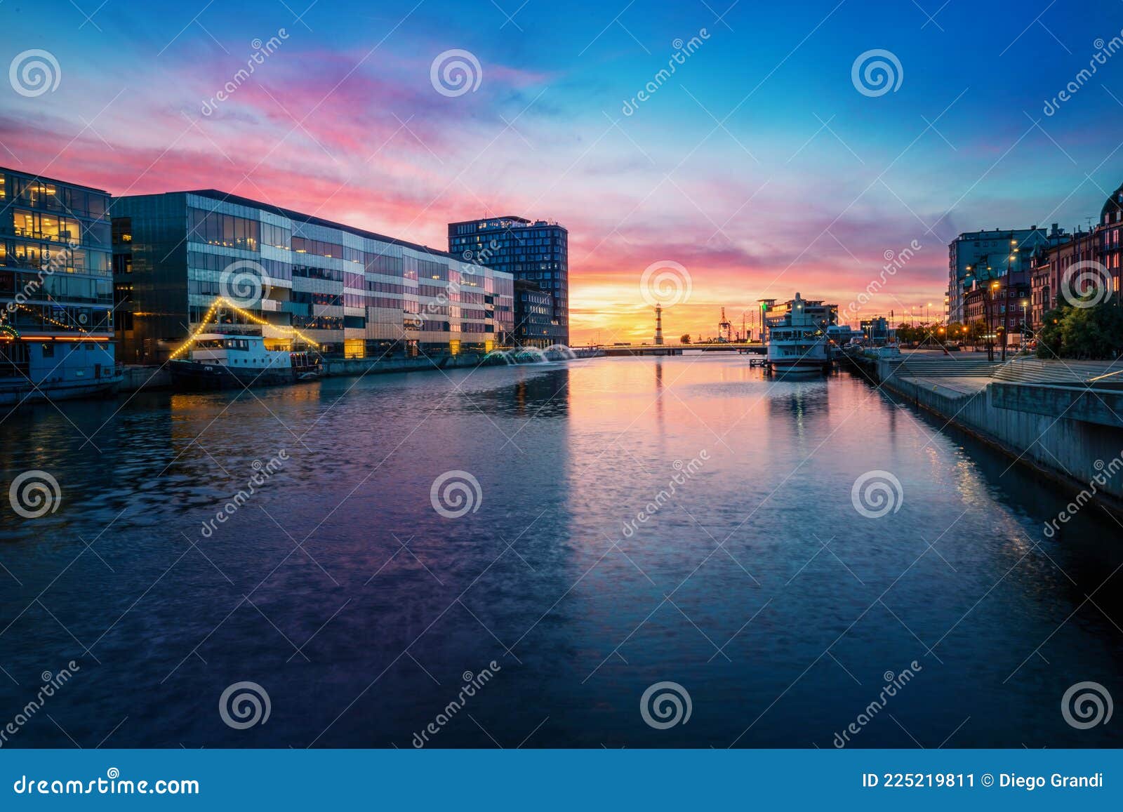 Malmo Inner Harbor with Malmo University Library Building Orkanen at ...