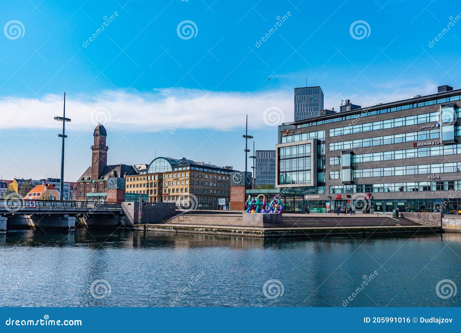 MALMO, SWEDEN, APRIL 25, 2019: View of Waterfront Alongside a Channel ...