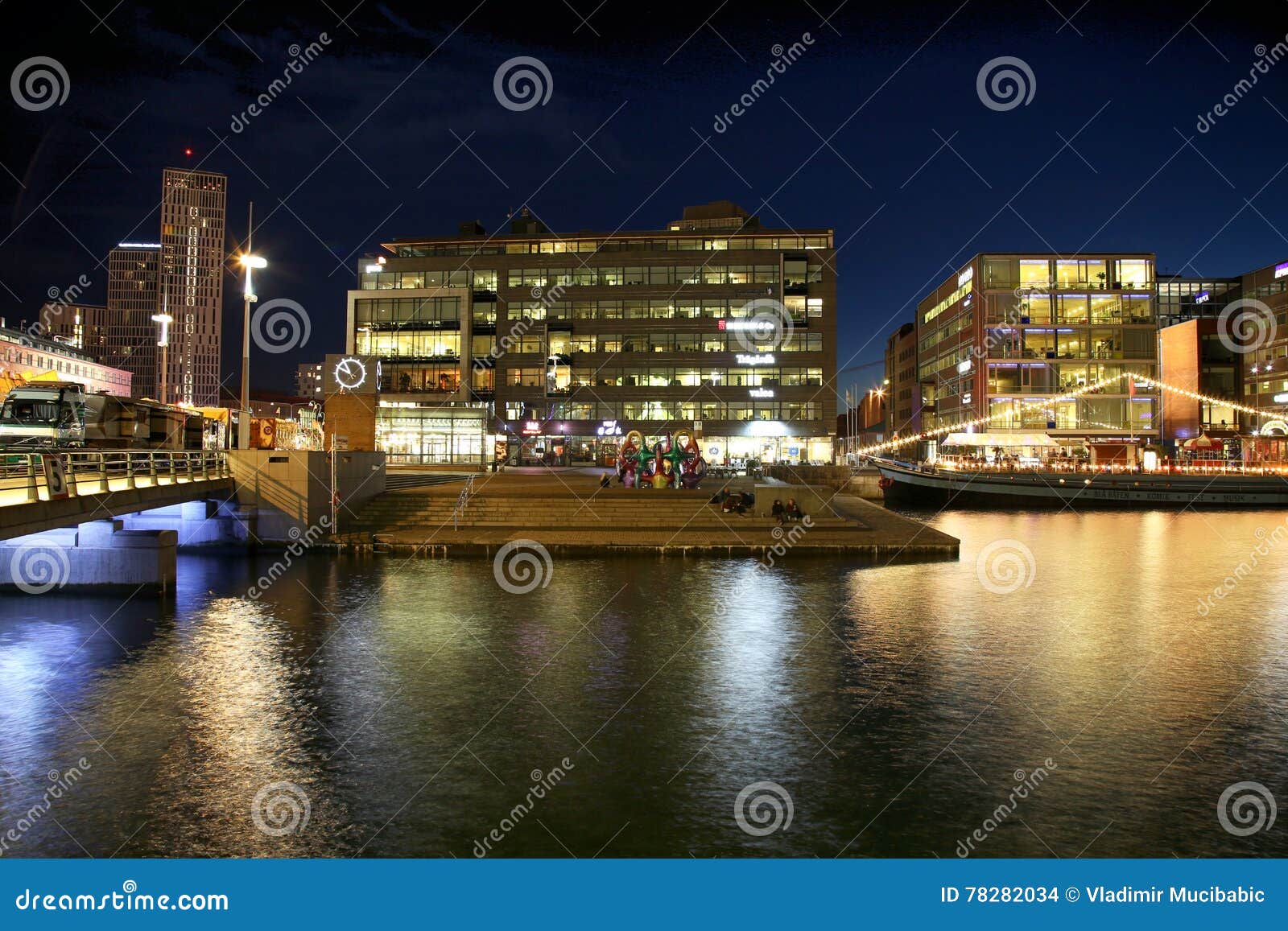 MALMO, SWEDEN - AUGUST 16, 2016: View of Beautiful Night Scene a ...