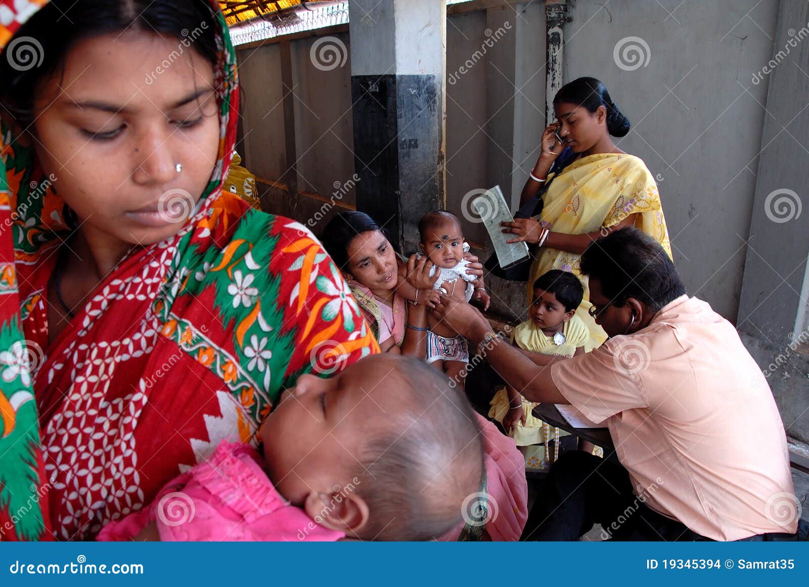 A Poor Mother With Her Three Children Sitting On The Front Porch ...