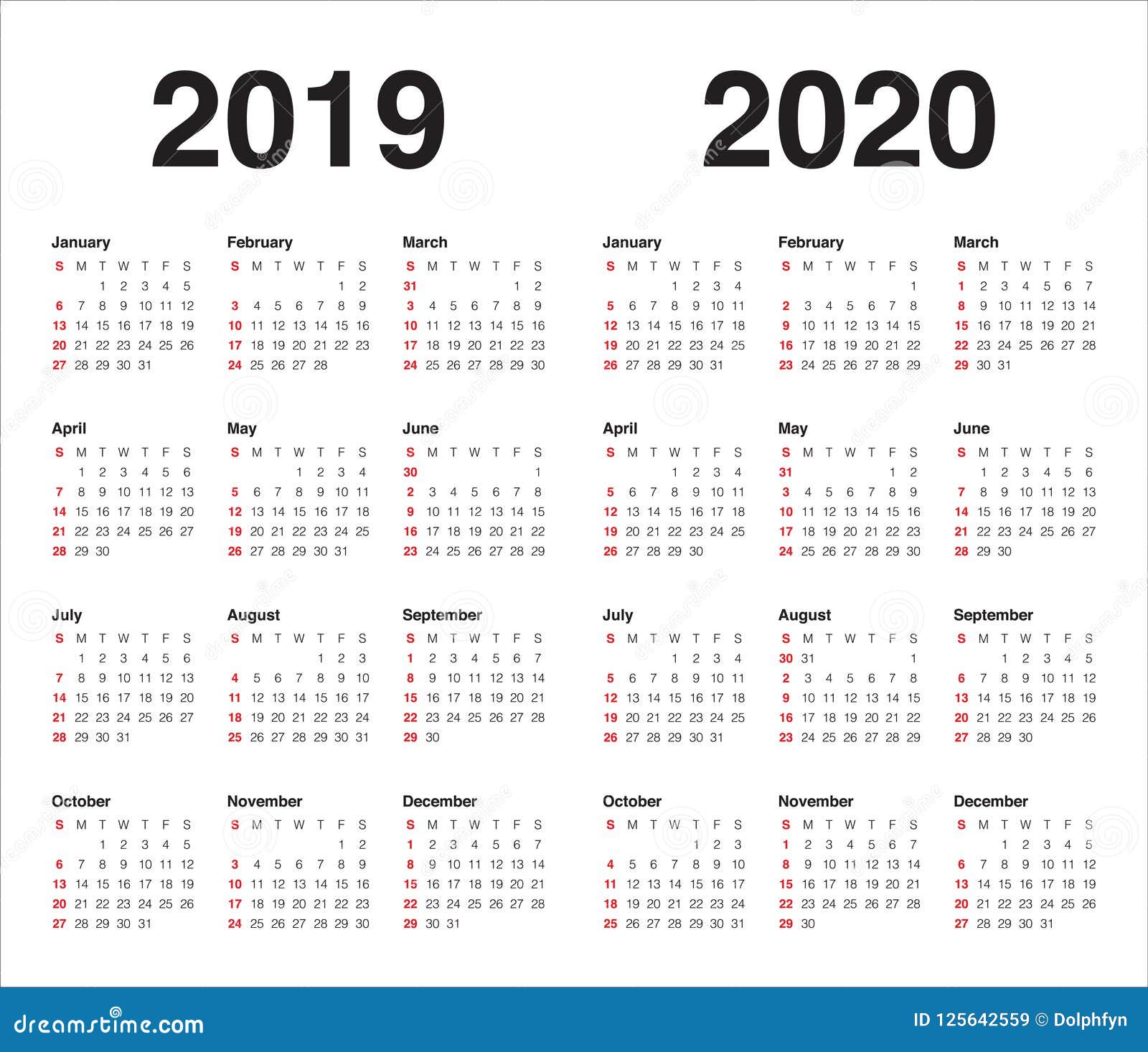 Malplaatje Van Het De Kalender Het Vectorontwerp Van Jaar 2019 2020 ...