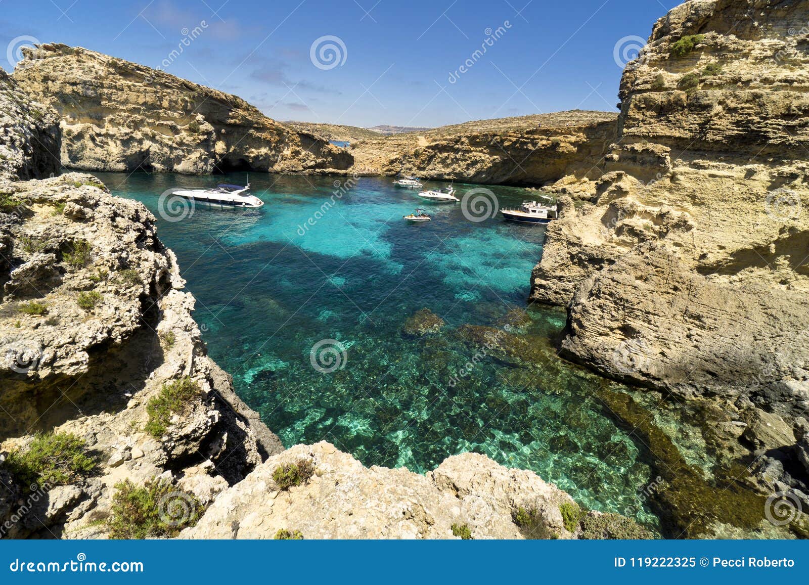 Malta, Comino Island, Panoramic View of the Cliffs and the Sea Stock ...