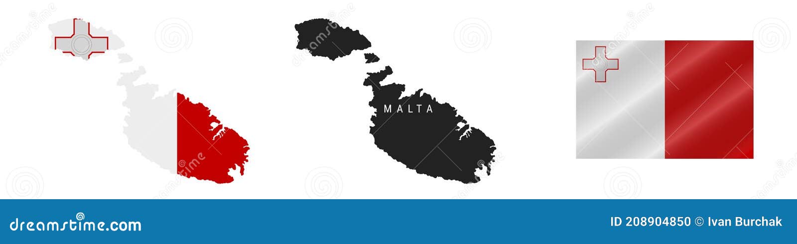 Malta Detailed Flag Map Detailed Silhouette Waving Flag Vector