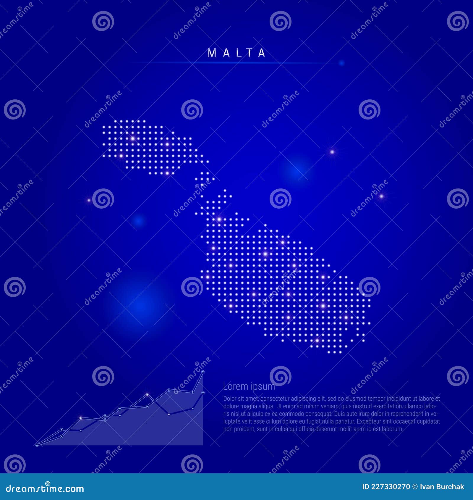 Malta Blue Low Poly Map With Capital Valletta Vector Illustration ...