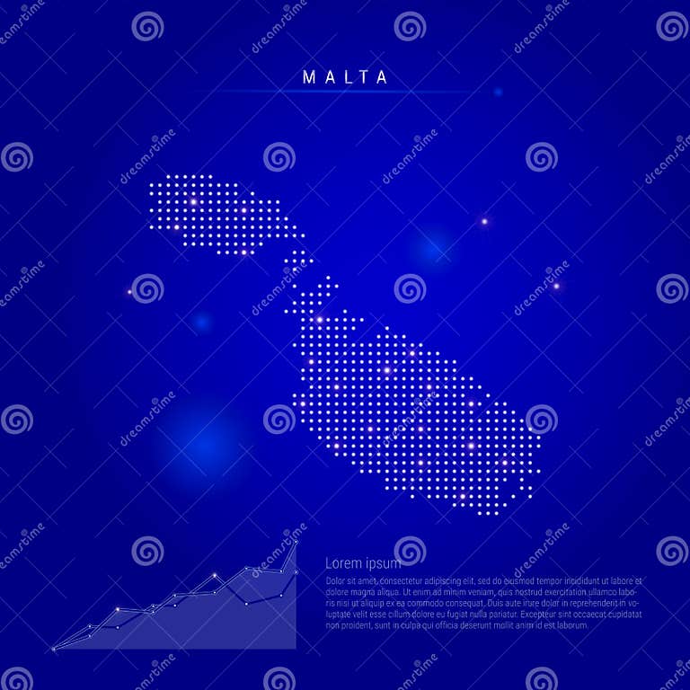 Malta Illuminated Map with Glowing Dots. Dark Blue Space Background ...