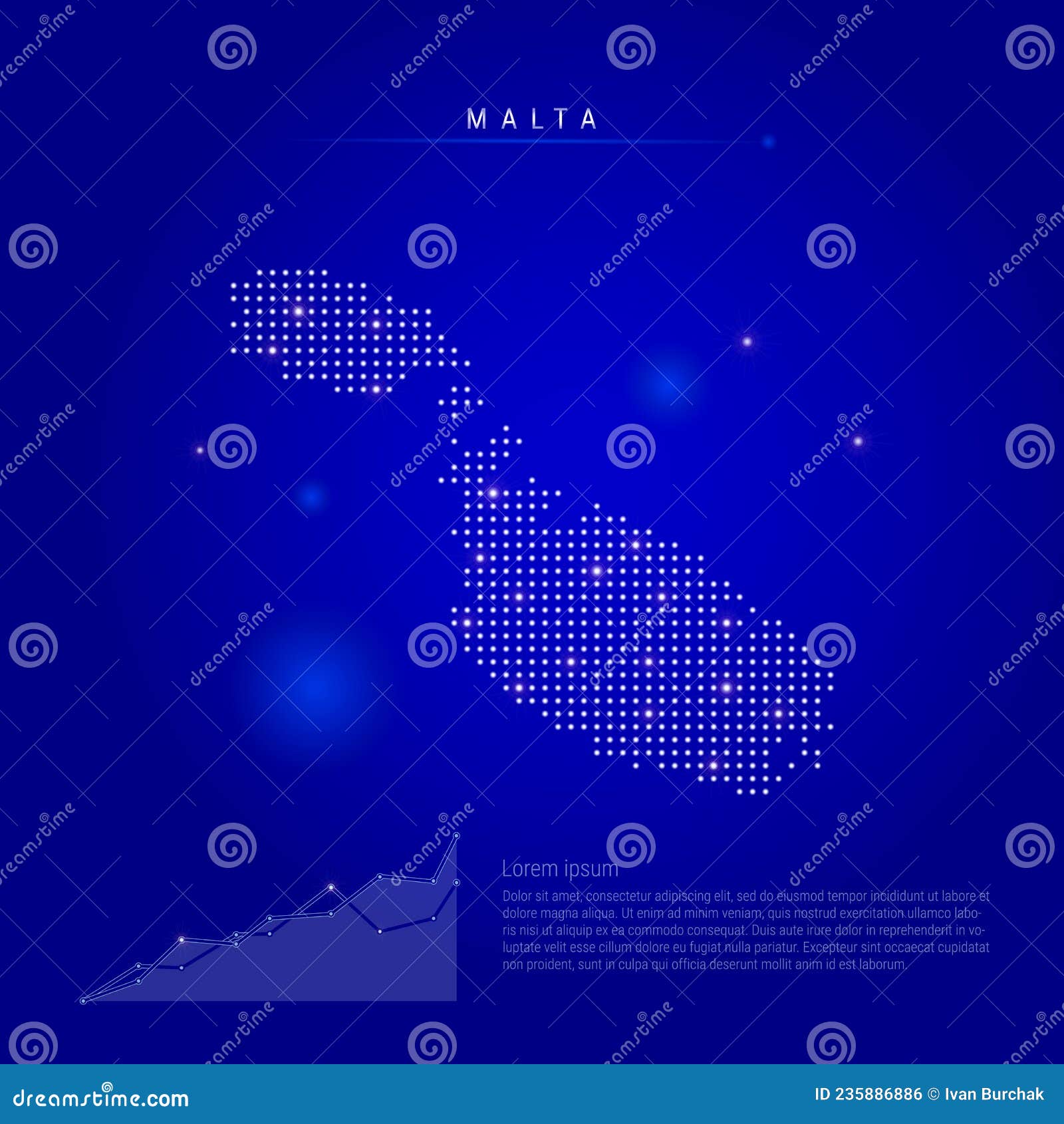 Malta Illuminated Map with Glowing Dots. Dark Blue Space Background ...