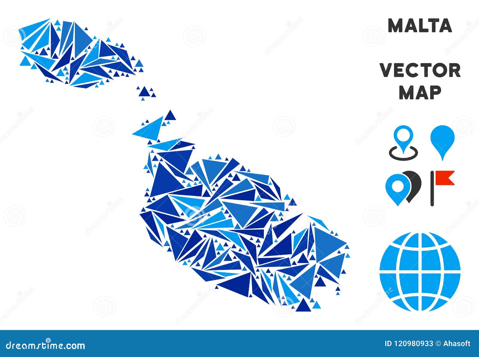 Blue Triangle Malta Island Map Stock Vector - Illustration of composed ...