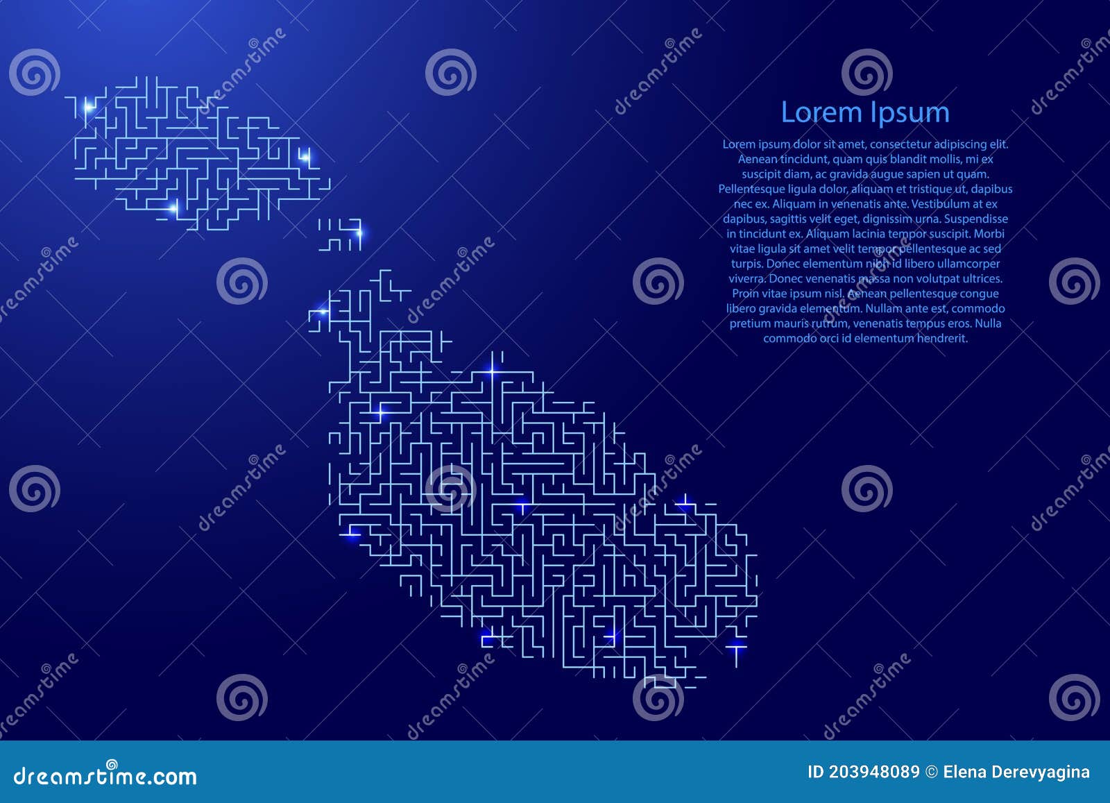 Malta Map from Blue Pattern of the Maze Grid and Glowing Space Stars ...