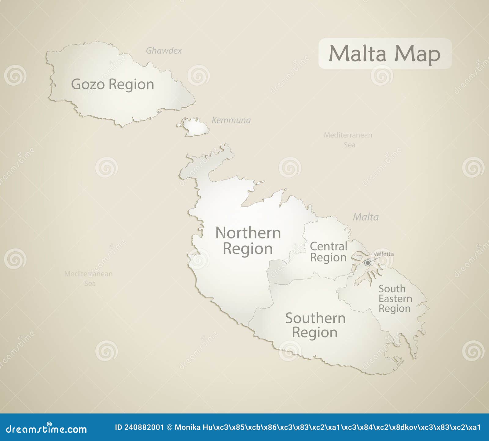 Malta Map, Current Regions with Names, Old Paper Background Stock ...
