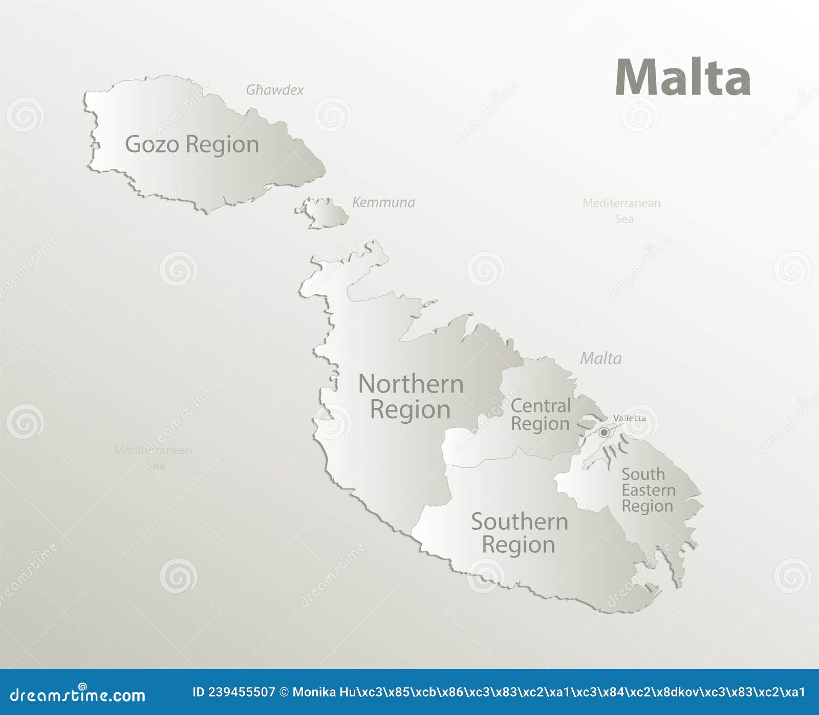 Malta Map Current Regions Whit Names Politics Of Malta Isolated On