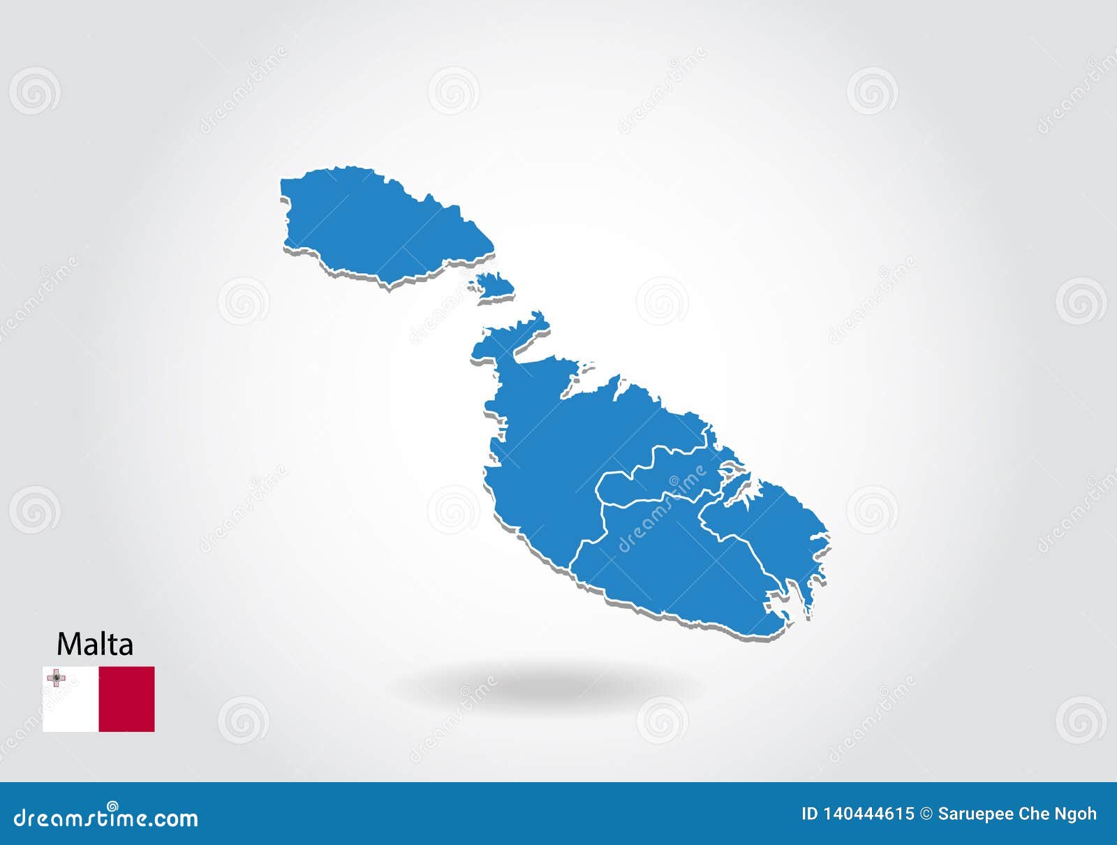 Malta Map Design With 3d Style Blue Malta Map And National Flag