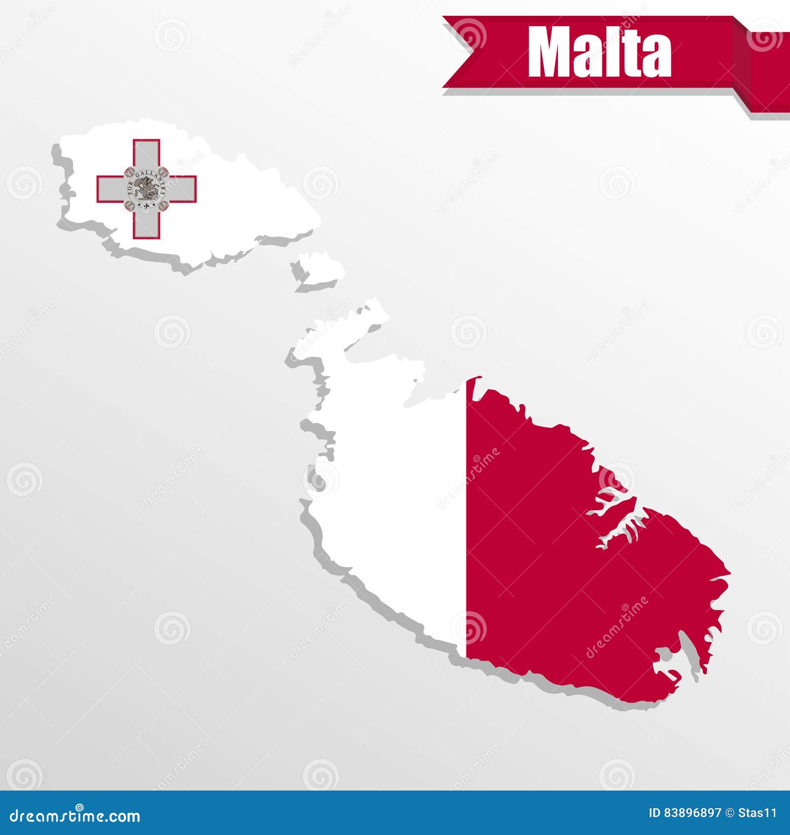 Malta Map with Flag Inside and Ribbon Stock Illustration - Illustration ...