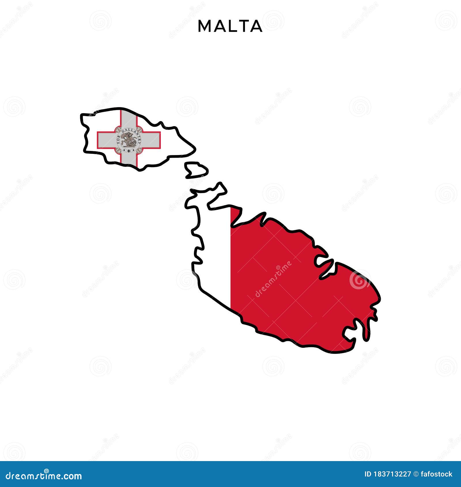 Map and Flag of Malta Vector Design Template with Editable Stroke ...