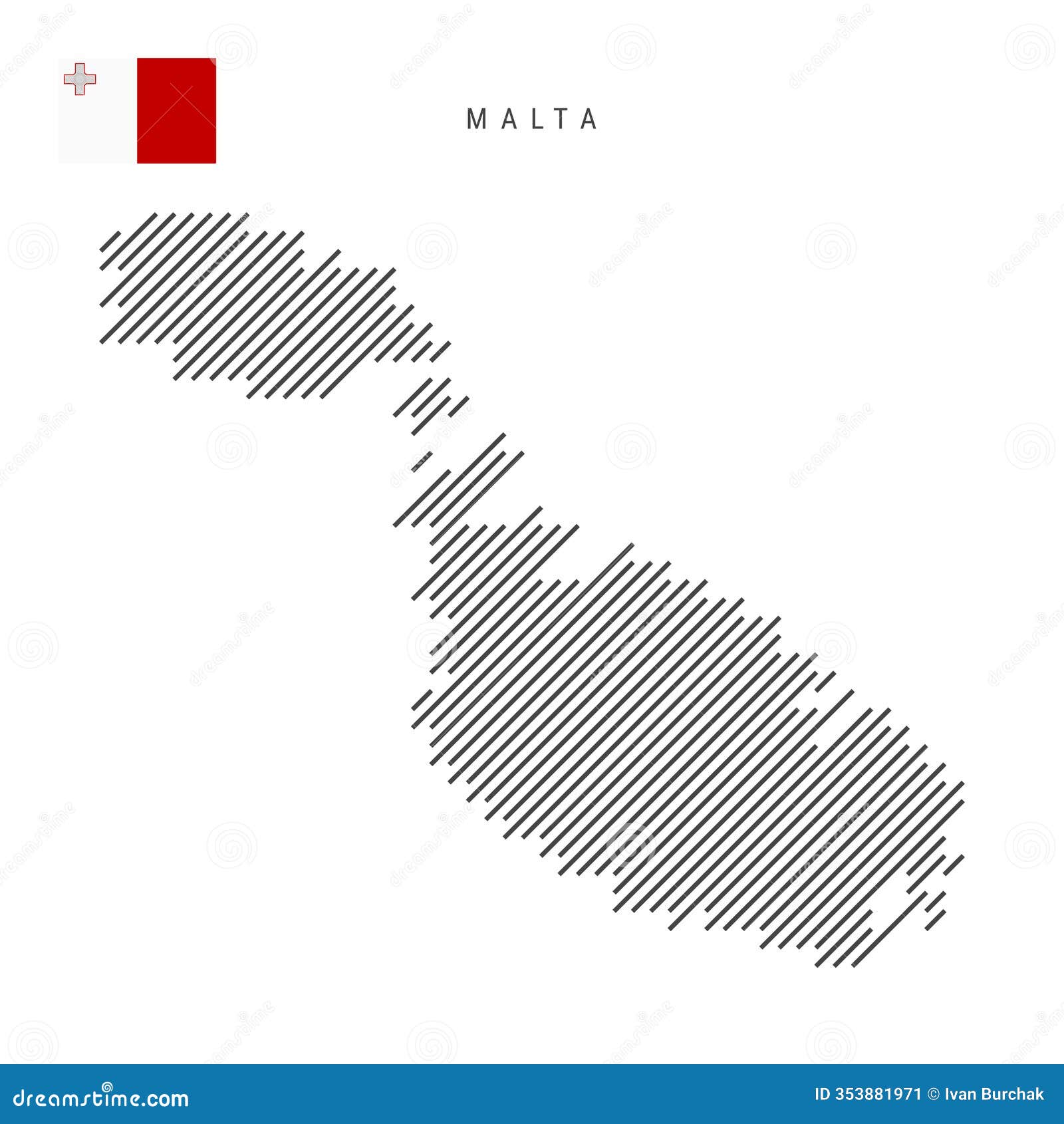 Malta Map from Pattern of Black Slanted Parallel Lines. Flat Vector ...