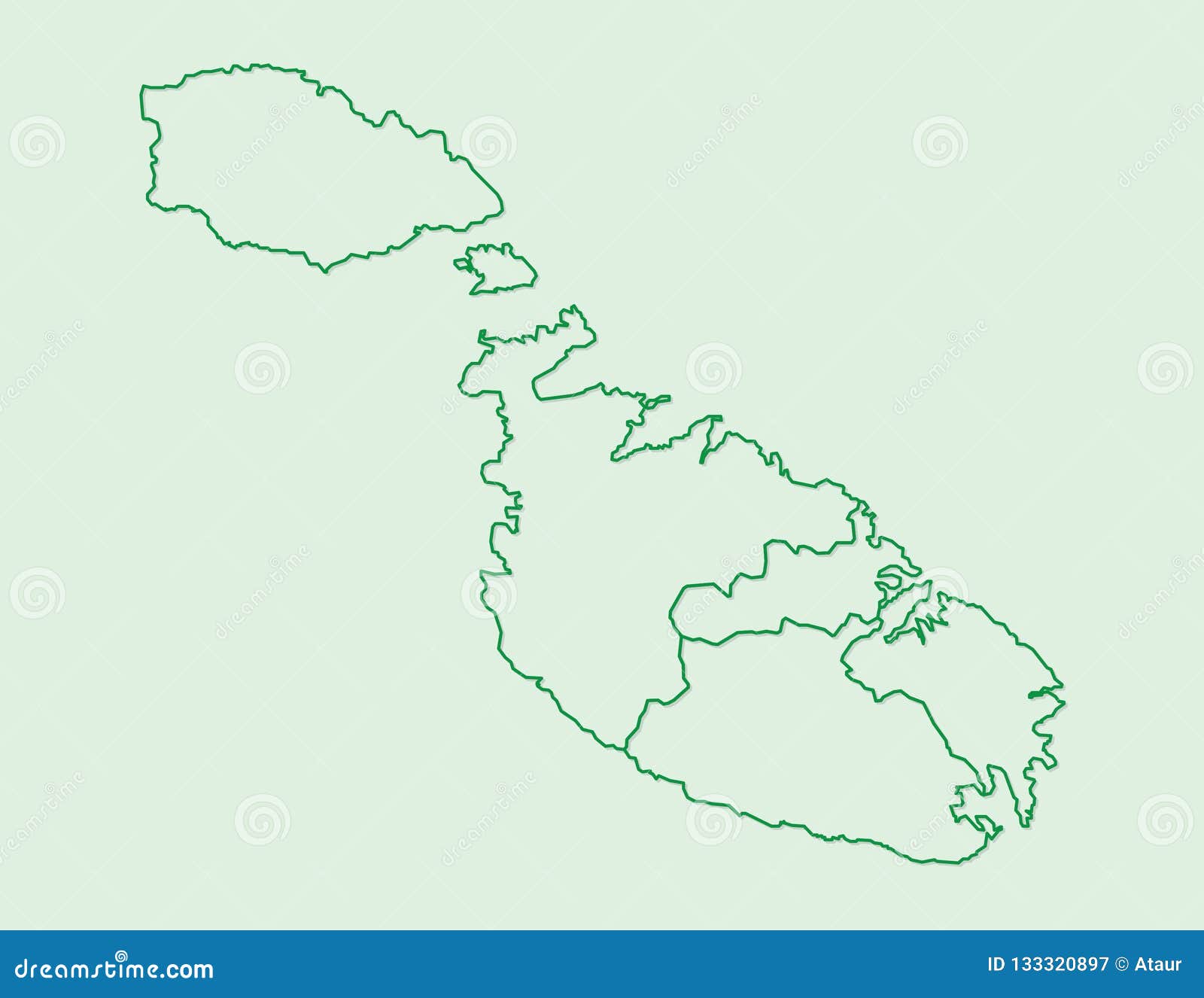 Malta Map Vector with Regions or Districts Using Green Line Borders on ...