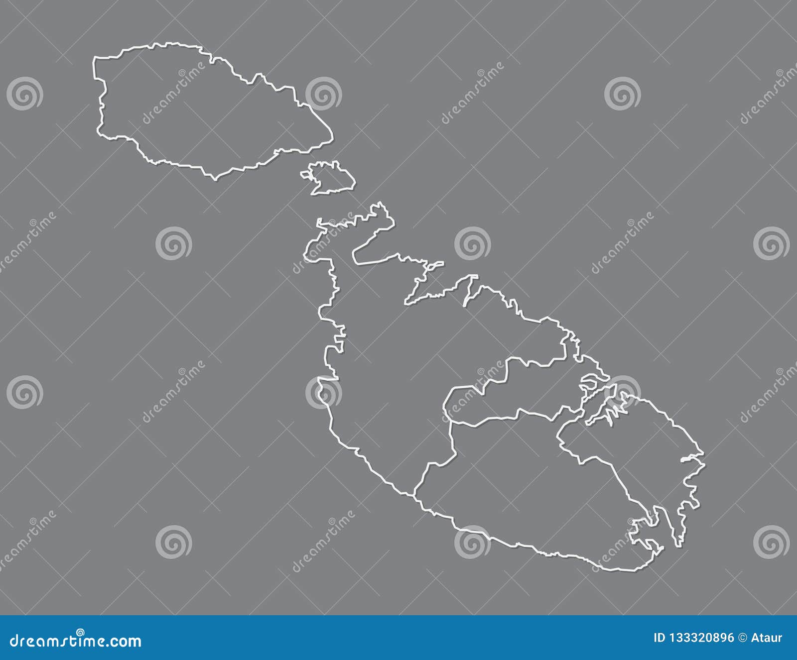 Malta Map Vector With Regions Or Districts Using White Line Borders On