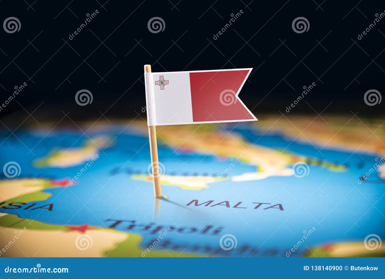 Malta Marked with a Flag on the Map Stock Photo - Image of location ...