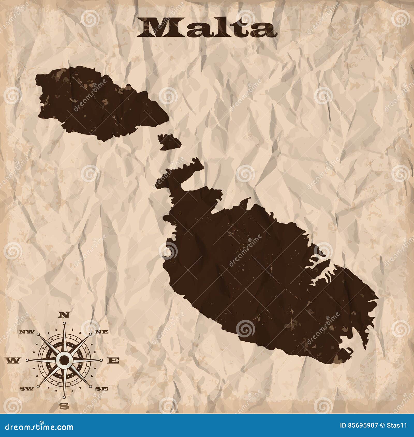 Malta Old Map with Grunge and Crumpled Paper. Vector Illustration Stock ...