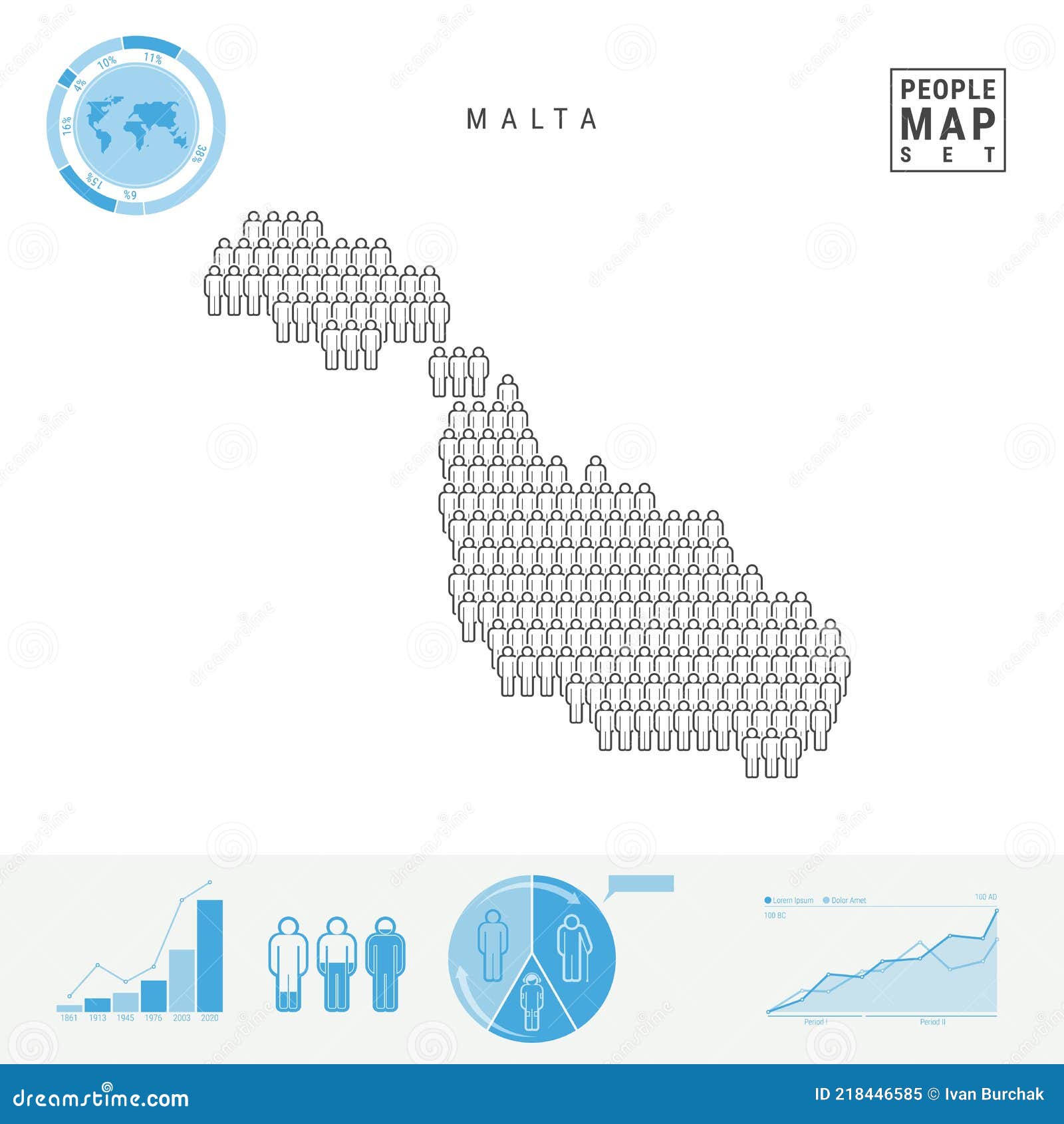 Malta People Icon Map. Stylized Vector Silhouette of Malta. Population ...